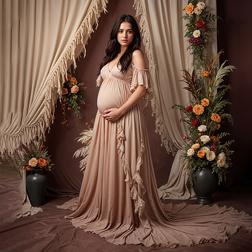 Brown Curtains Floral Maternity Backdrop - Backdroplovers
