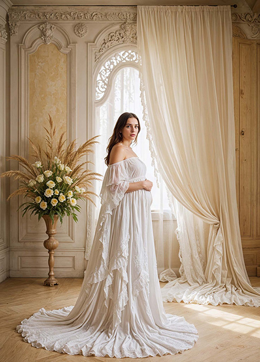 Maternity Backdrop Beige Silk Curtain Scenes - Backdroplovers